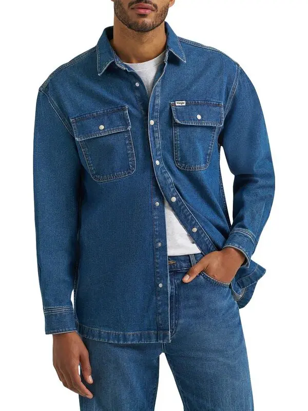 Wrangler Cotton Denim Snap-up Overshirt - Retro Blue