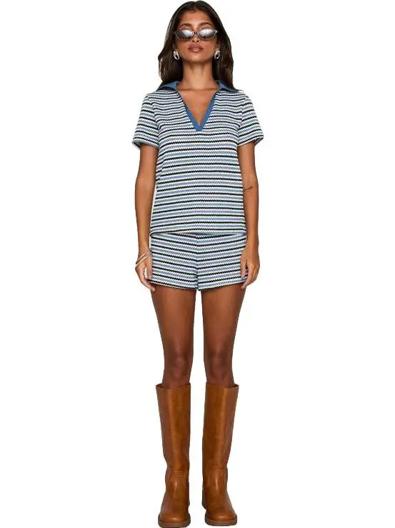 Princess Polly Open Stitch Top And Shorts Set - Blue Stripe