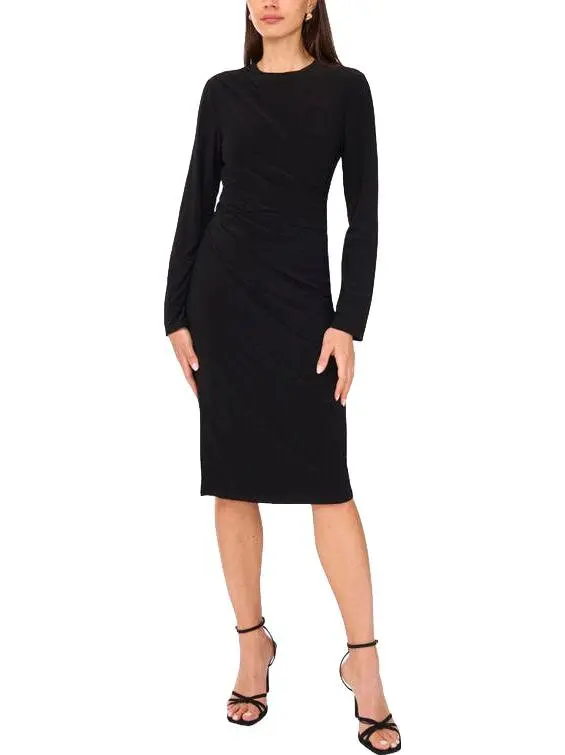 Vince Camuto Ruched Asymmetric Long Sleeve Dress - Rich Black