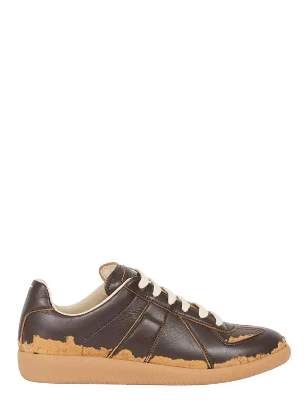 MAISON MARGIELA Replica Distressed Sneakers - Dark Brown/camel