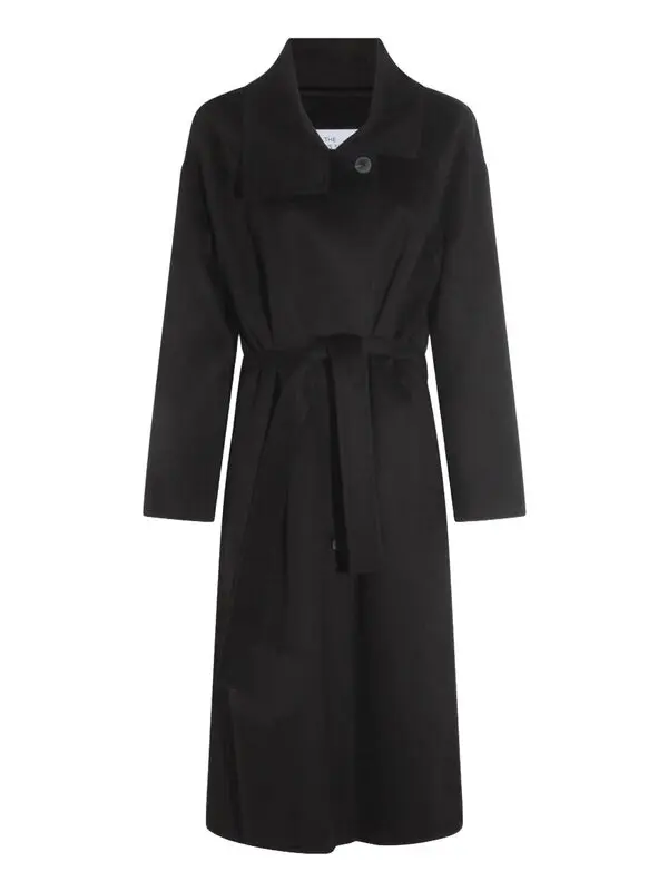 THE DYNAMIS STUDIO Wool Midi Coat With Belt Waist - Black