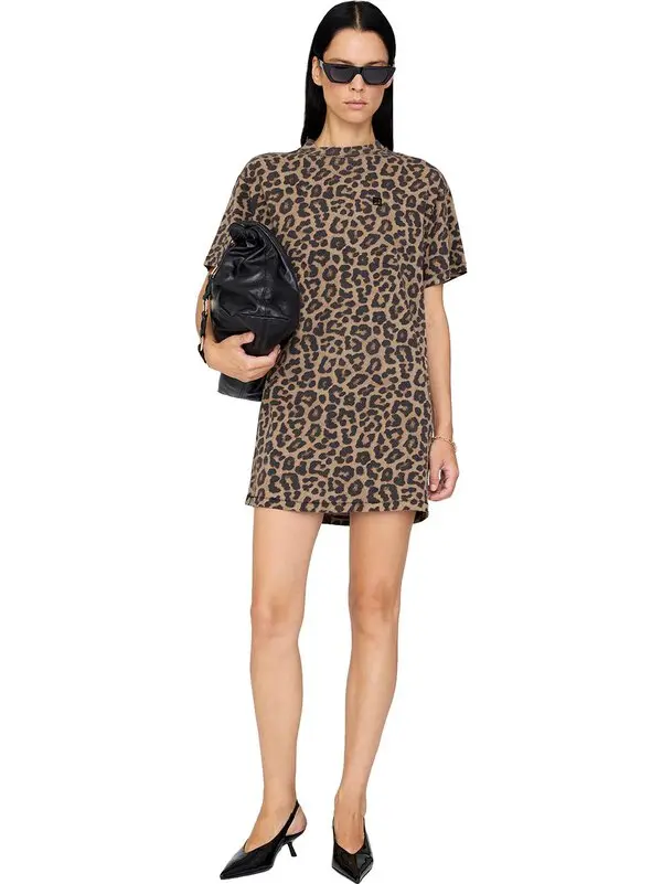 ANINE BING Beth Mini Dress - Black And Brown Leopard