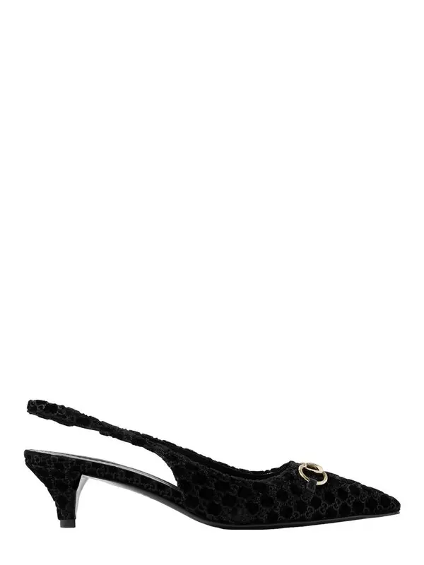 Gucci Erin Horsebit-embellished Devoré-velvet Slingback Pumps - Black