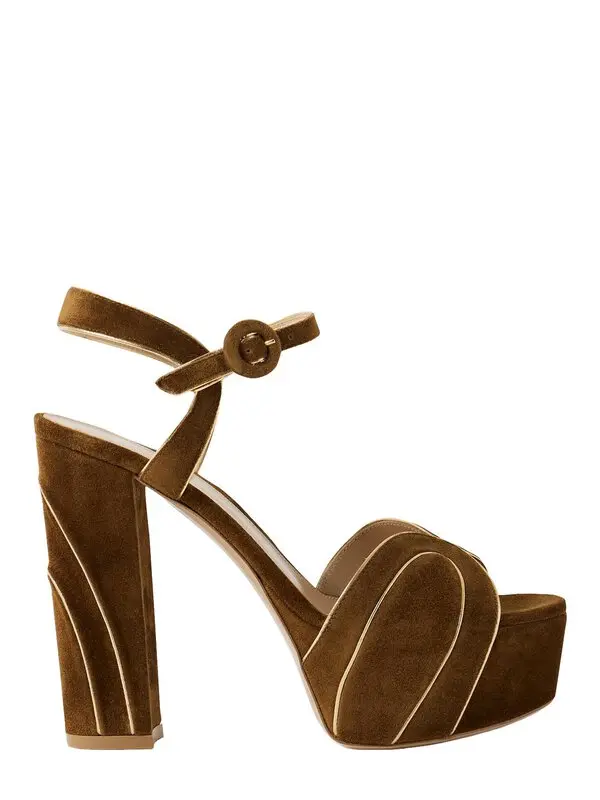 GIANVITO ROSSI Metallic Leather-trimmed Suede Platform Sandals - Brown