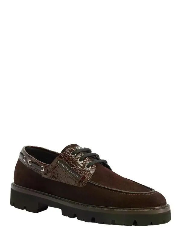 GIUSEPPE ZANOTTI Crocodile-embossed Suede Boat Shoes - Brown