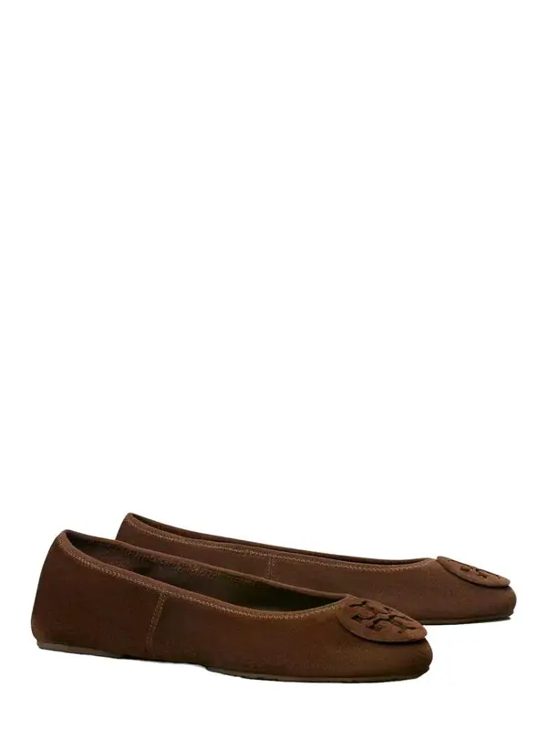 Tory Burch Logo-embellished Suede Ballet Flats - Brown