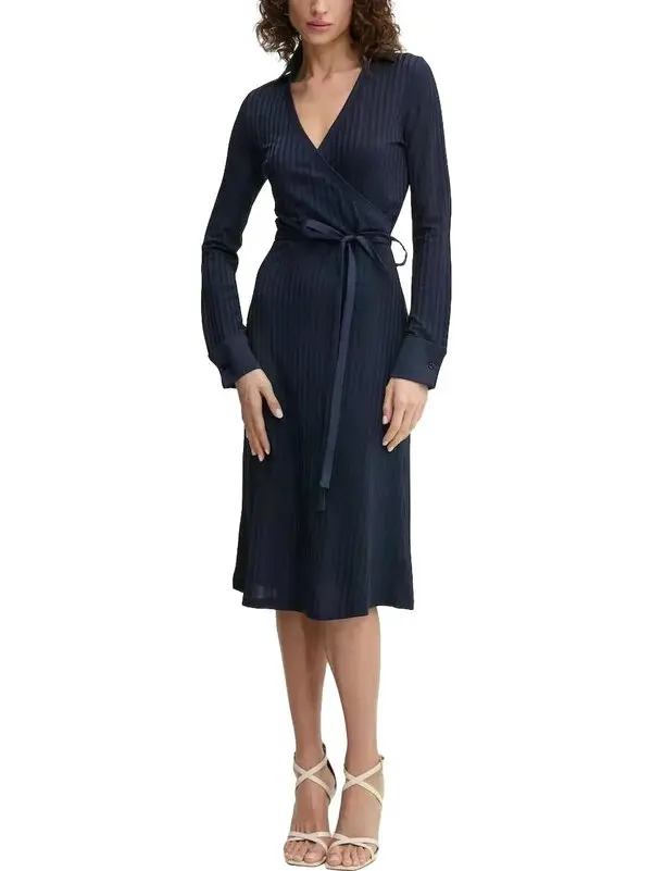 Hugo Boss Rib-knit Wrap Midi Dress - Blue