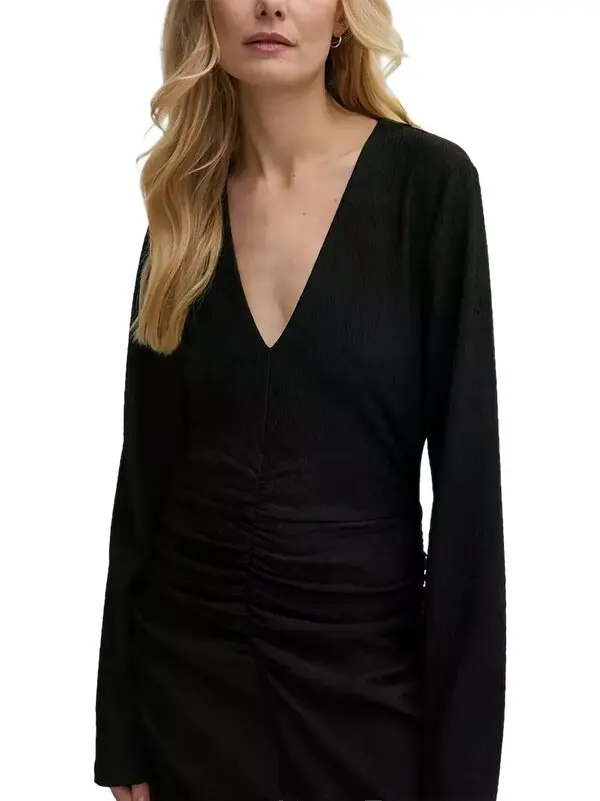 GESTUZ V-neck Ruched Dress - Black