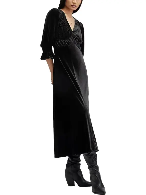 ALLSAINTS Ani Pleated Velvet Midi Dress - Black