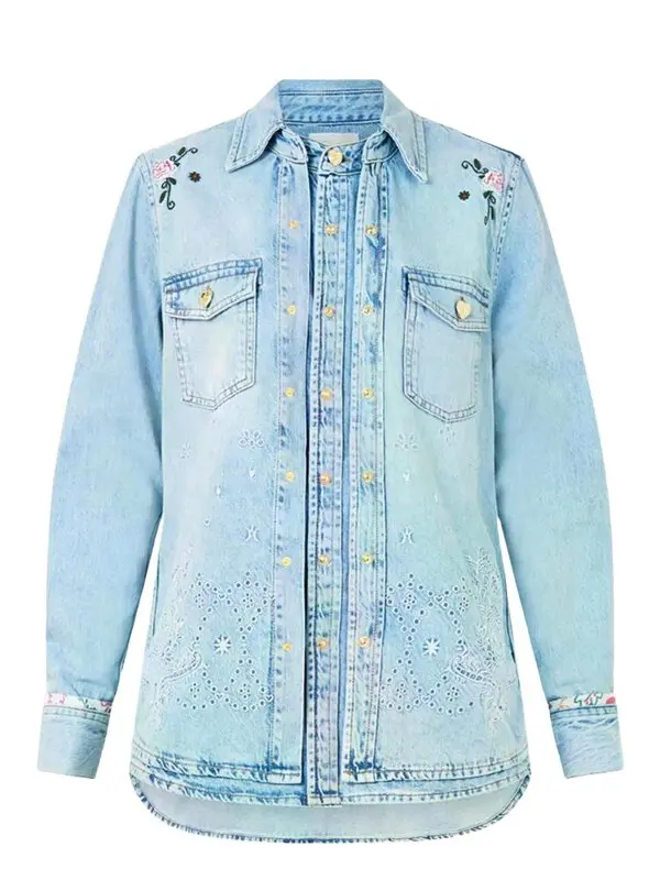 Camilla Layered Embroidered Shirt - Blue