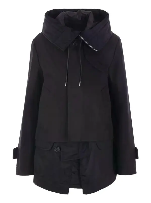 Sacai Hooded Parka Coat - Black