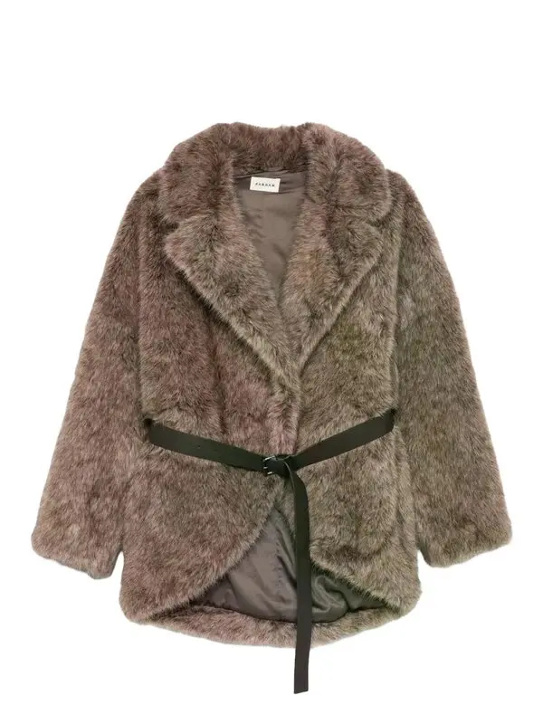 P.a.r.o.s.h Belted Faux Fur Jacket - Brown