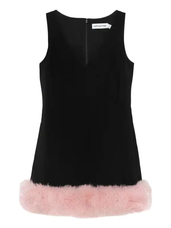 SELF-PORTRAIT Fur-trimmed A-line Dress - Black