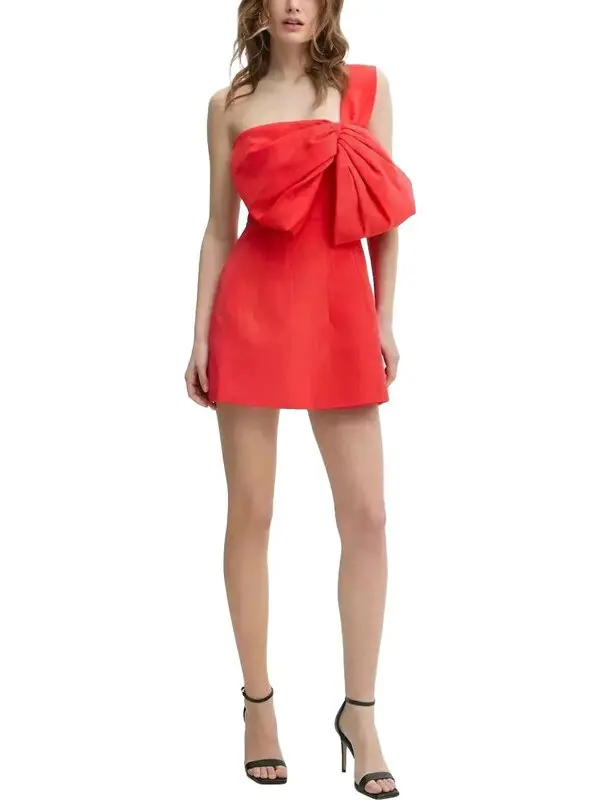 Bardot Bow-detail One-shoulder Mini Dress - Red