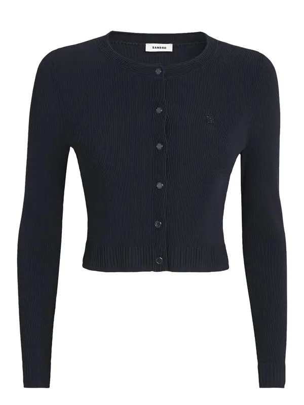 Sandro Rib-knit Cropped Cardigan - Blue