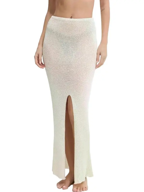 PARAMIDONNA Knitted Front-slit Skirt - White