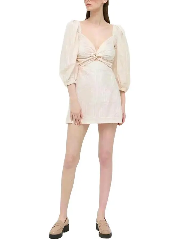 Liviana Conti Puff-sleeve Embroidered Mini Dress - Neutrals