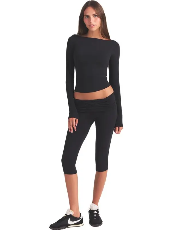 SKIMS Foldover Capri In Cotton Jersey - Soot