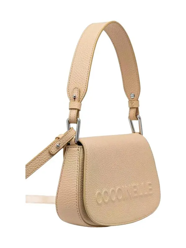 COCCINELLE Maxi Myrtha Leather Shoulder Bag With Embossed Logo - Neutrals