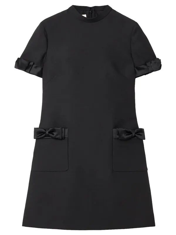 Valentino Garavani Satin-trimmed Wool And Silk-blend Mini Dress - Black