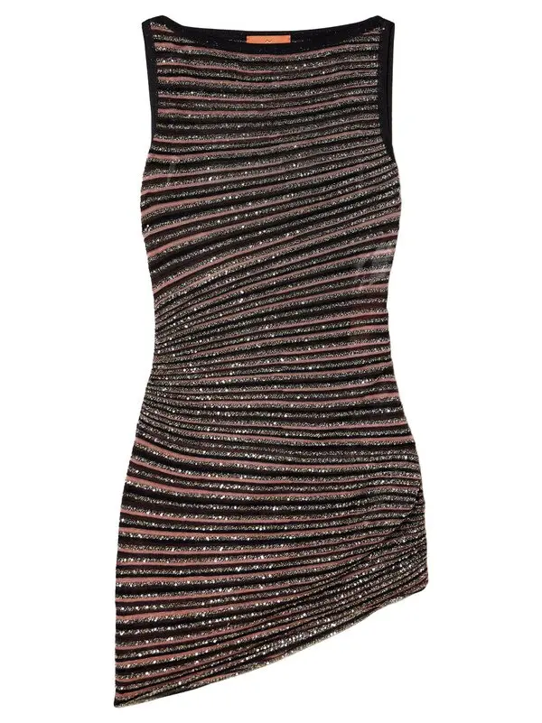 Missoni Gathered Sequin-embellished Striped Crochet-knit Mini Dress - Black