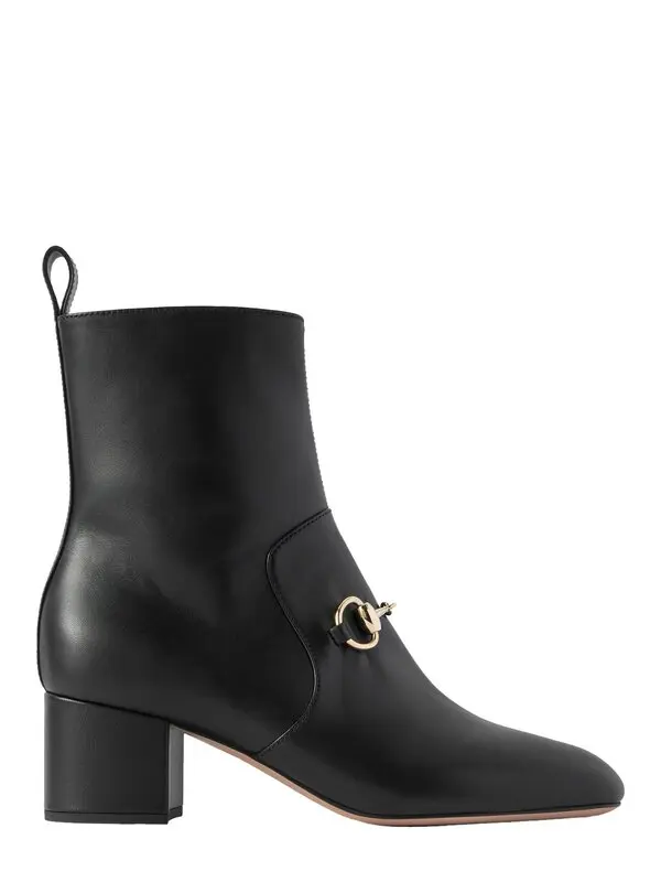 Gucci Lady Horsebit-detailed Leather Ankle Boots - Black