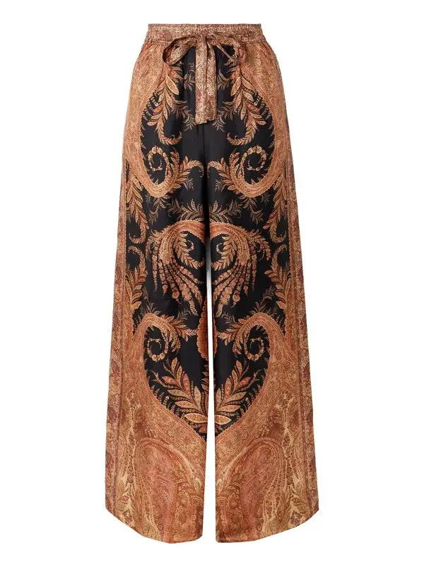 Zimmermann Paisley-print Wide-leg Silk Pants - Black