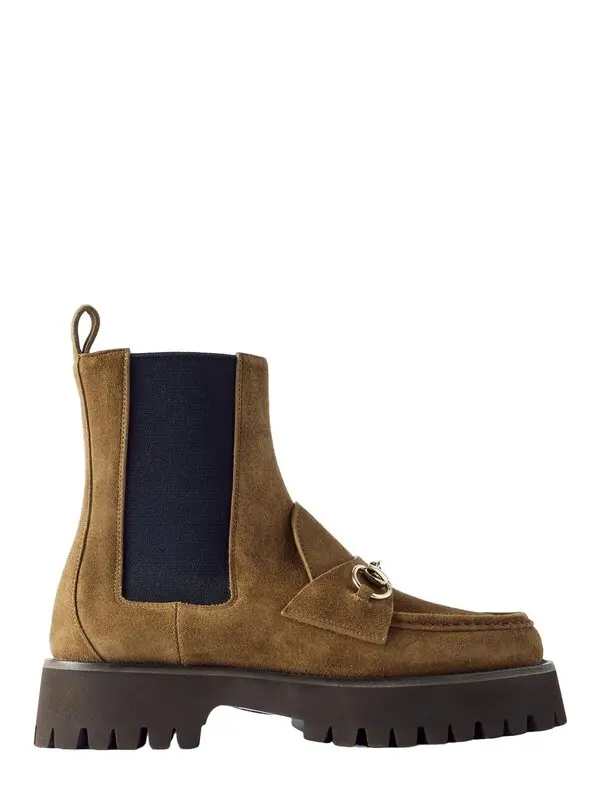 Gucci Horsebit Suede Chelsea Boots - Brown