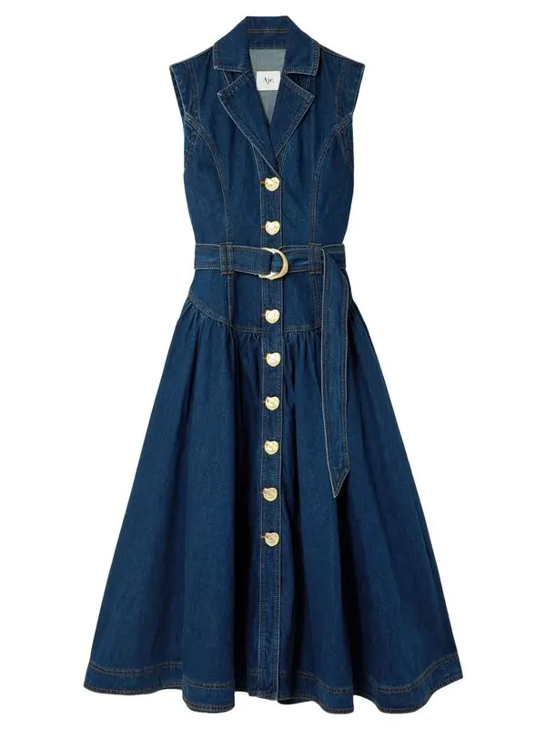 Aje Elena Belted Denim Midi Dress - Blue