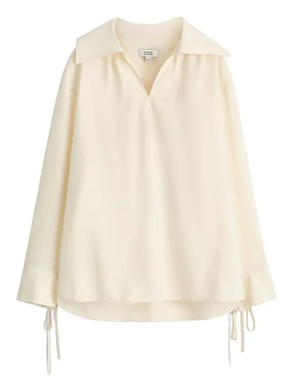 Cos Wide-collar Modal Blouse - Beige