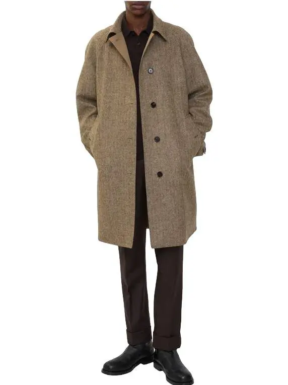 Burberry Long Herringbone Wool Dual Car Coat - Clay Brown