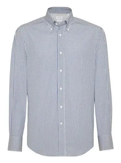 Brunello Cucinelli Striped Poplin Shirt - Azure