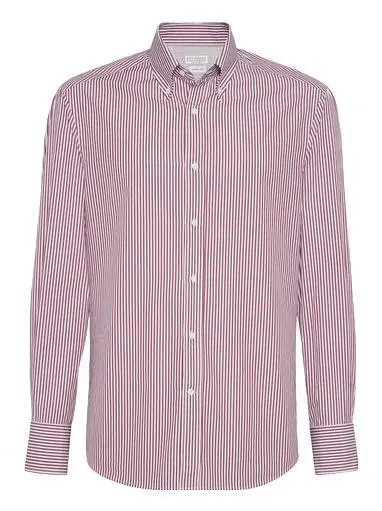 Brunello Cucinelli Striped Poplin Shirt - Light Purple