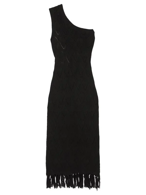Dodo Bar Or Martin Asymmetric One-shoulder Pointelle-knit Cotton Maxi Dress - Black