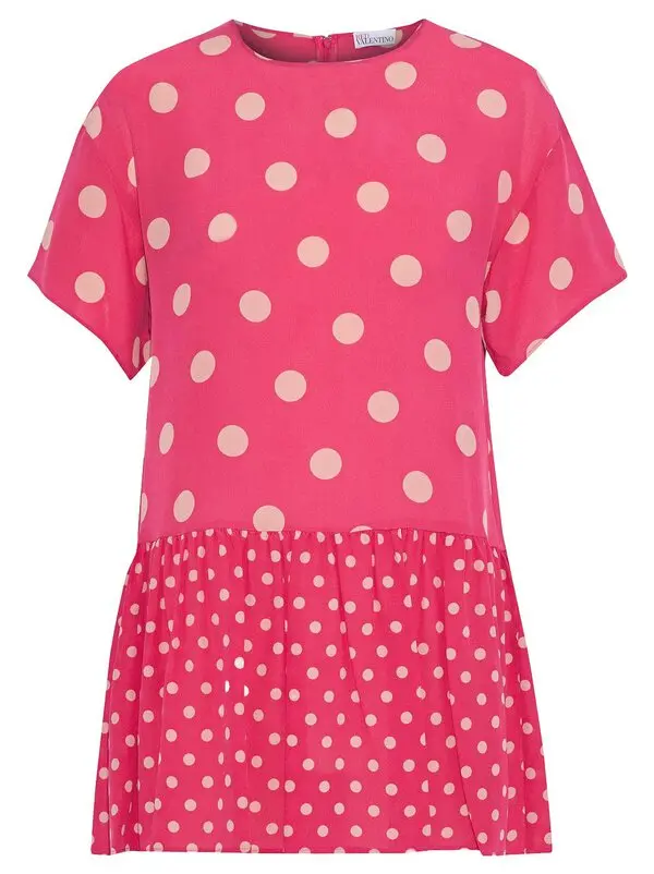 Red Valentino Polka Dot Silk Crepe De Chine Mini Dress - Pink