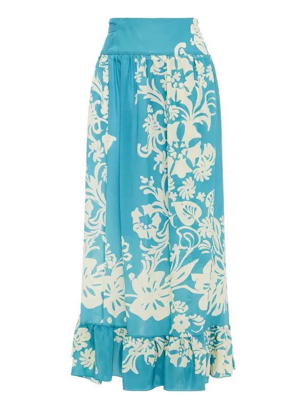 Red Valentino Floral-print Silk Crepe De Chine Maxi Wrap Skirt - Turquoise