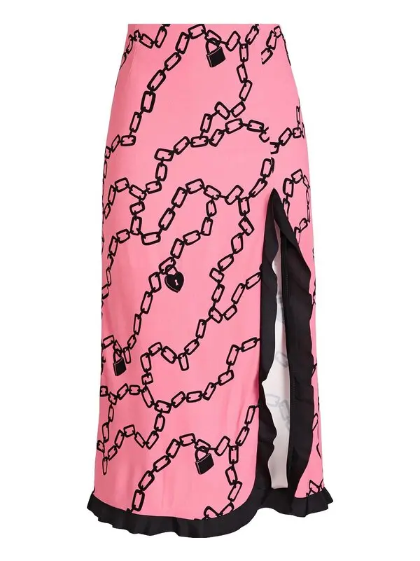 Red Valentino Printed Crepe Midi Skirt With Ruffled Trims - Pink