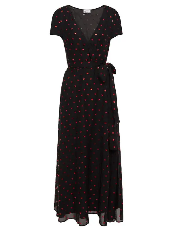 Red Valentino Wrap-effect Printed Chiffon Midi Dress - Black