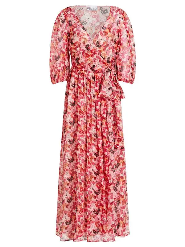 Red Valentino Printed Silk-voile Midi Wrap Dress - Pastel Pink
