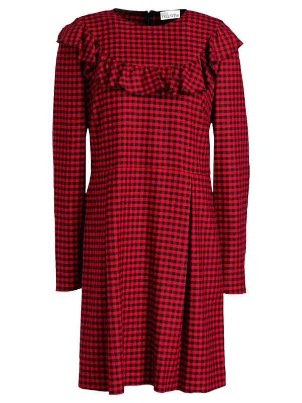 Red Valentino Pleated Gingham Jacquard Mini Dress - Red