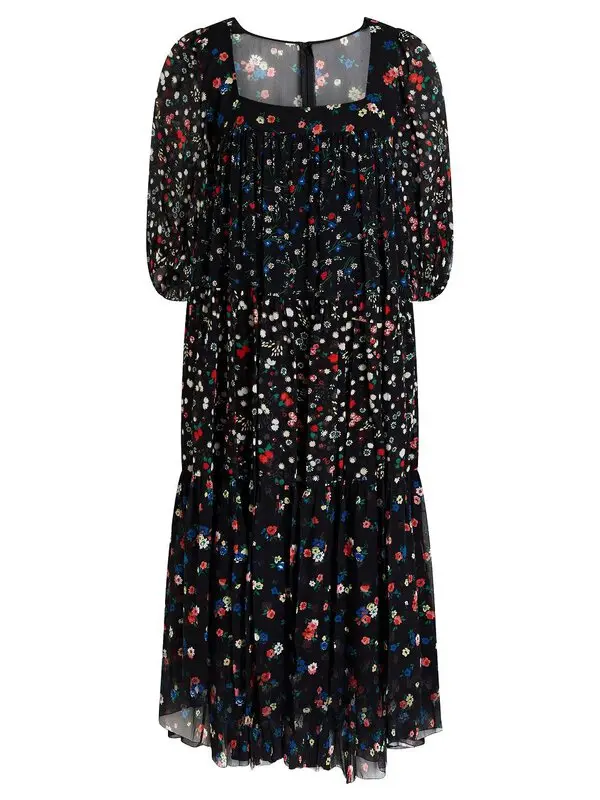 Red Valentino Floral-print Georgette Midi Dress - Black