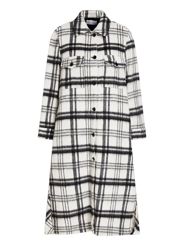 Red Valentino Checked Brushed Wool-blend Felt Coat - White