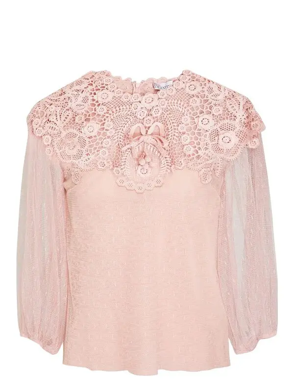 Red Valentino Embellished Point D'esprit Blouse - Baby Pink