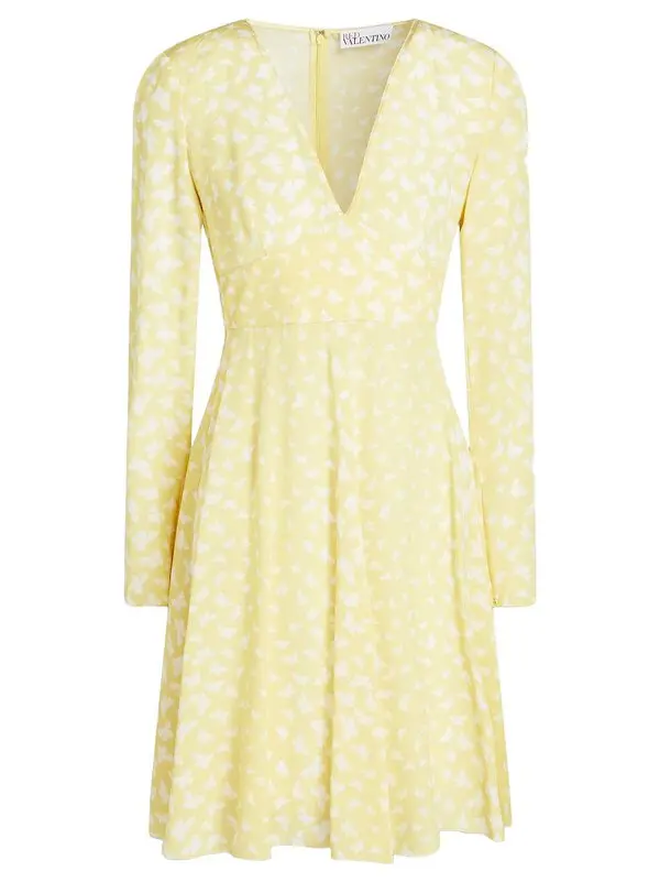 Red Valentino Printed Silk Crepe De Chine Mini Dress - Pastel Yellow