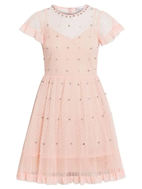 Red Valentino Crystal-embellished Point D'esprit Mini Dress - Blush