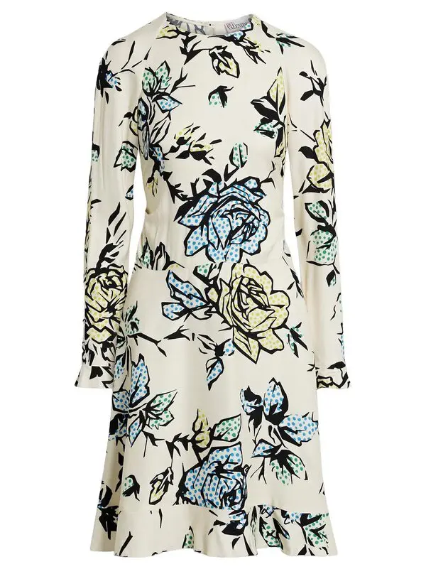 Red Valentino Draped Cutout Floral-print Crepe Dress - Ecru