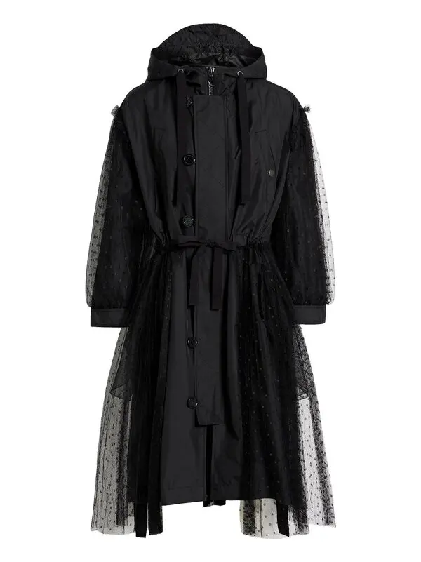 Red Valentino Layered Shell And Point D'esprit Hooded Coat - Black