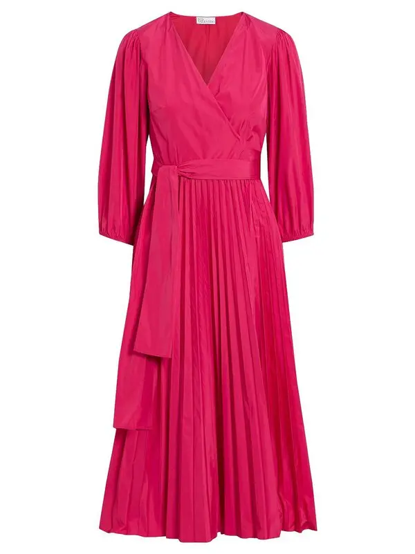 Red Valentino Pleated Taffeta Midi Wrap Dress - Fuchsia