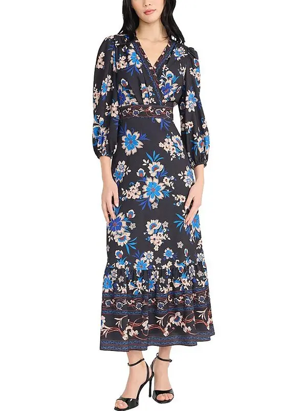 Maggy London V-neck Midi Dress - Black/blue