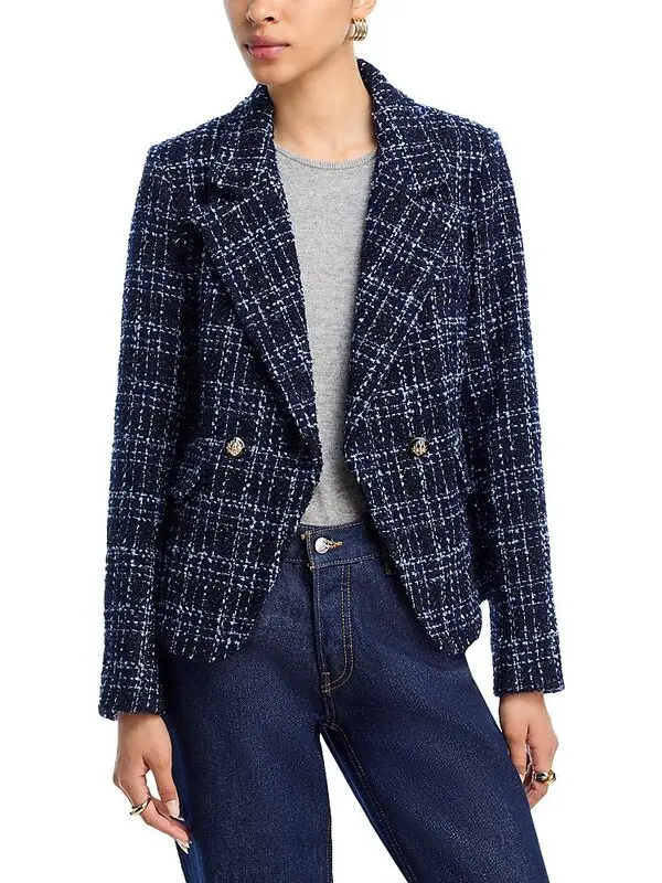Aqua Tweed Double-breasted Blazer - Blue/black